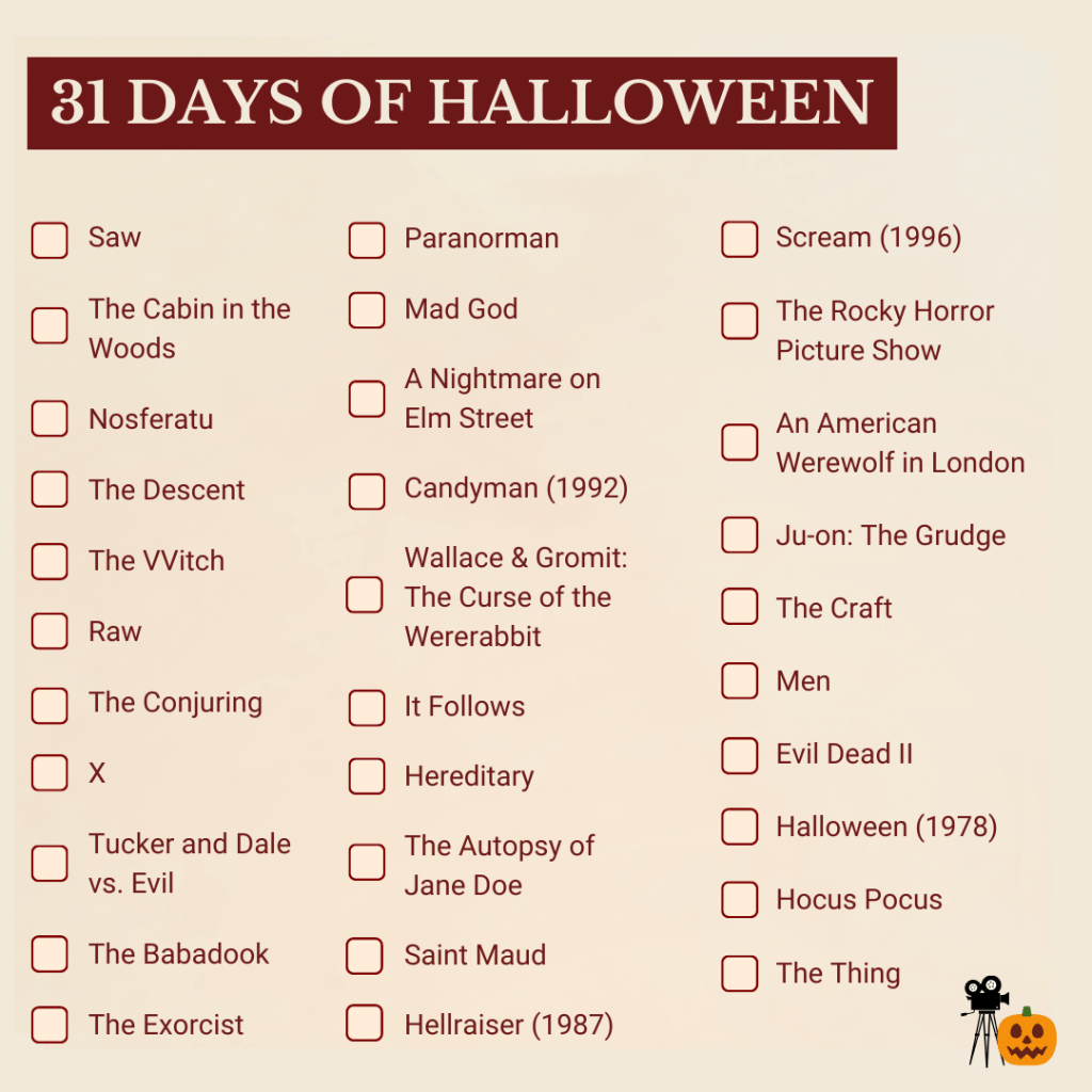 31 Days of Halloween: A Horror Movie Checklist (2022) – Slow Burn Horror